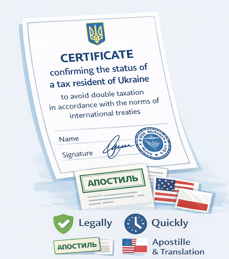 Ukrainian Tax Residency Certificate ORDER ONLINE